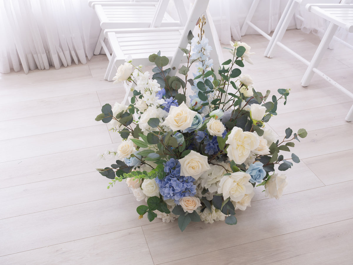 Faux Centerpiece Classic Garden White with Light Blue Rental - 绢花桌花经典白 ...