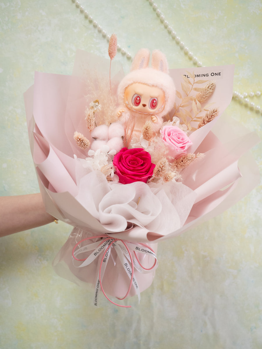 Labubu Preserved Roses Bouquet Rosy Bunny Dream - Labubu粉玫兔兔梦 – Florist ...