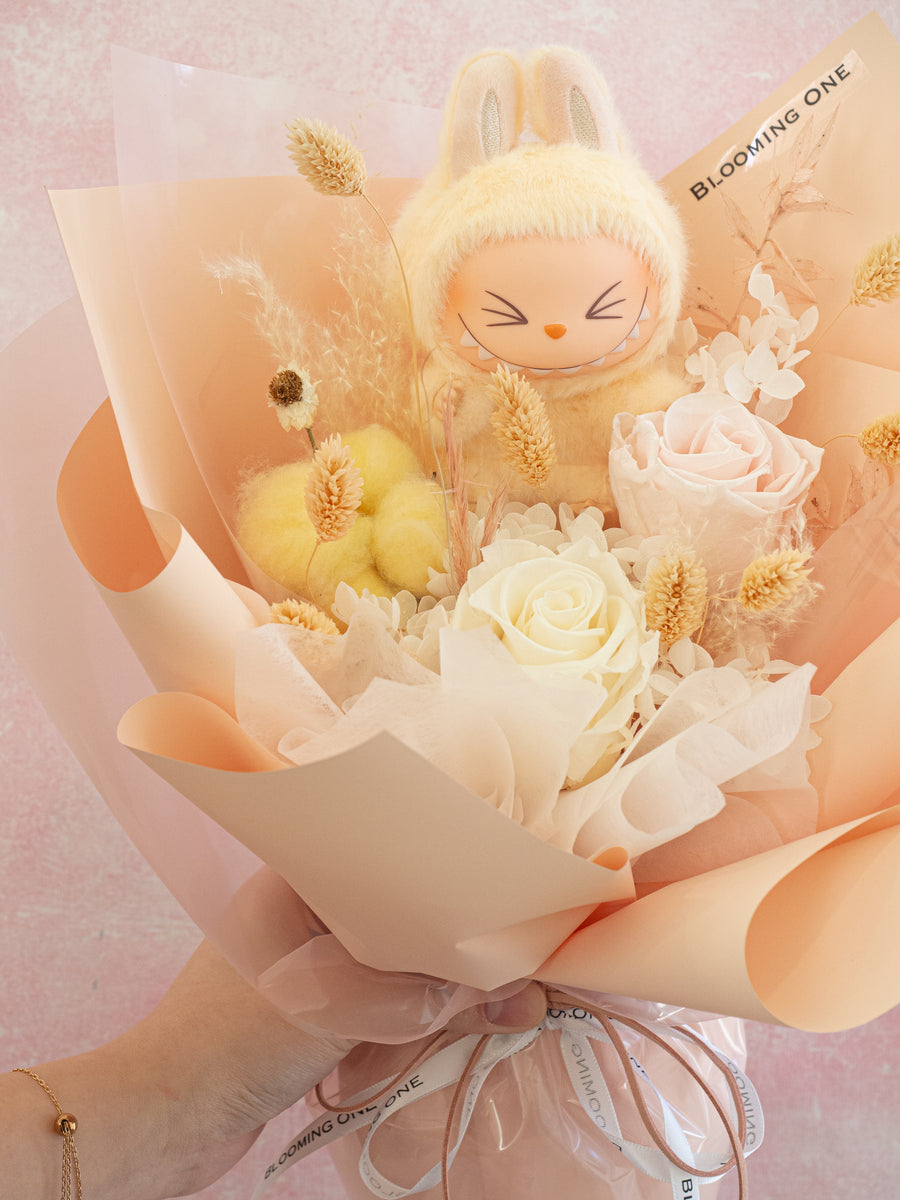 Labubu Preserved Roses Bouquet Pastel Bunny Bloom - Labubu坐坐系列甜丝丝永生花花束 ...